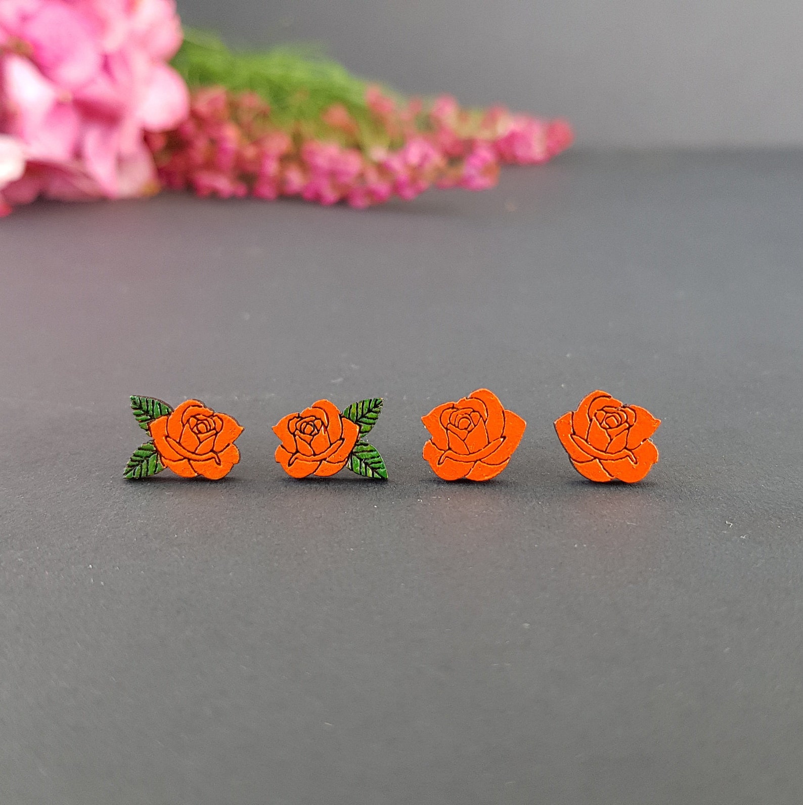 Wooden Rose Stud Earrings, Rose Studs, Flower Earrings, Rose Jewelry ...