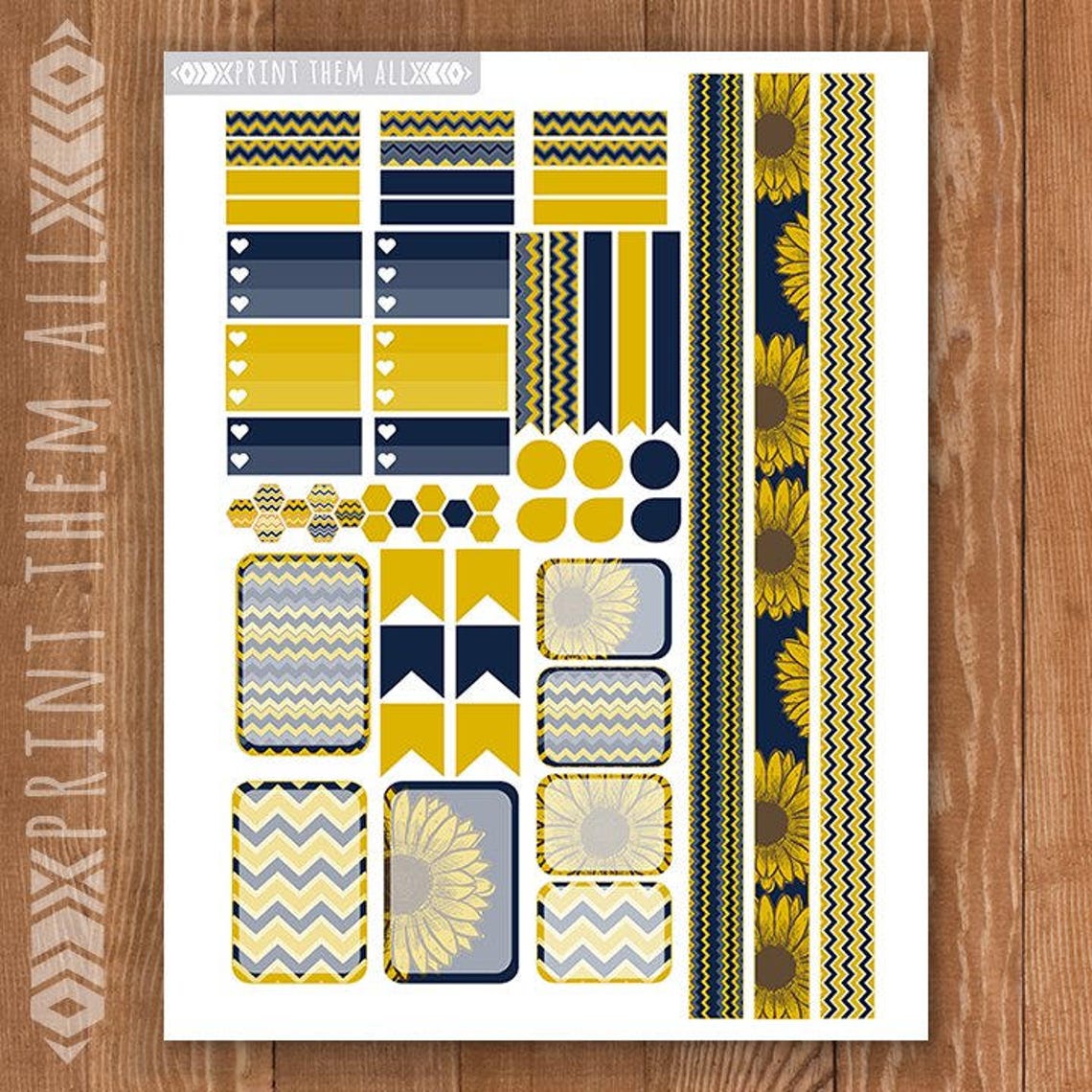 Blue Sunflower Printable Planner Stickers HAPPY PLANNER - Etsy