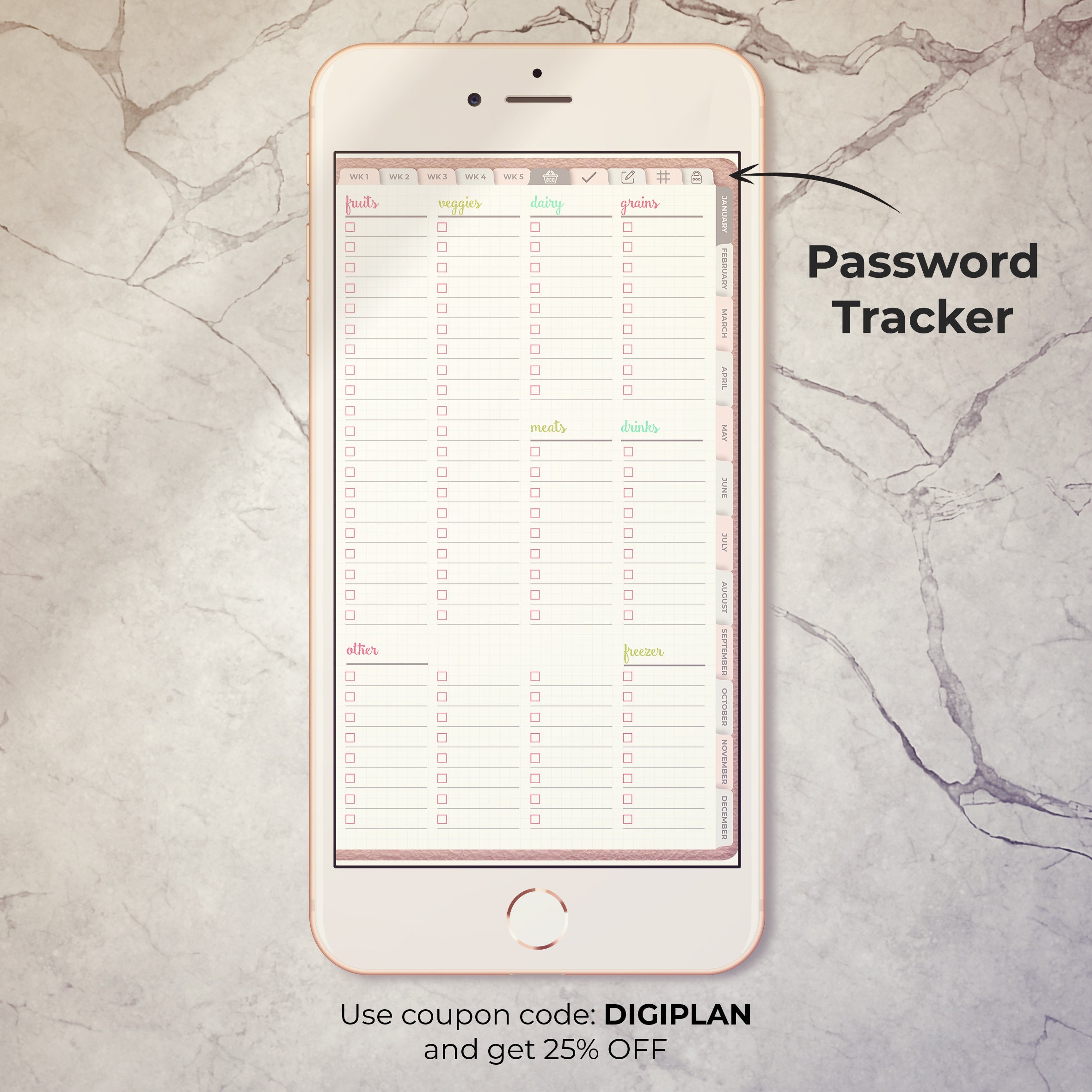 Digital Planner for iPhone and Android phones SUNDAY Start | Etsy
