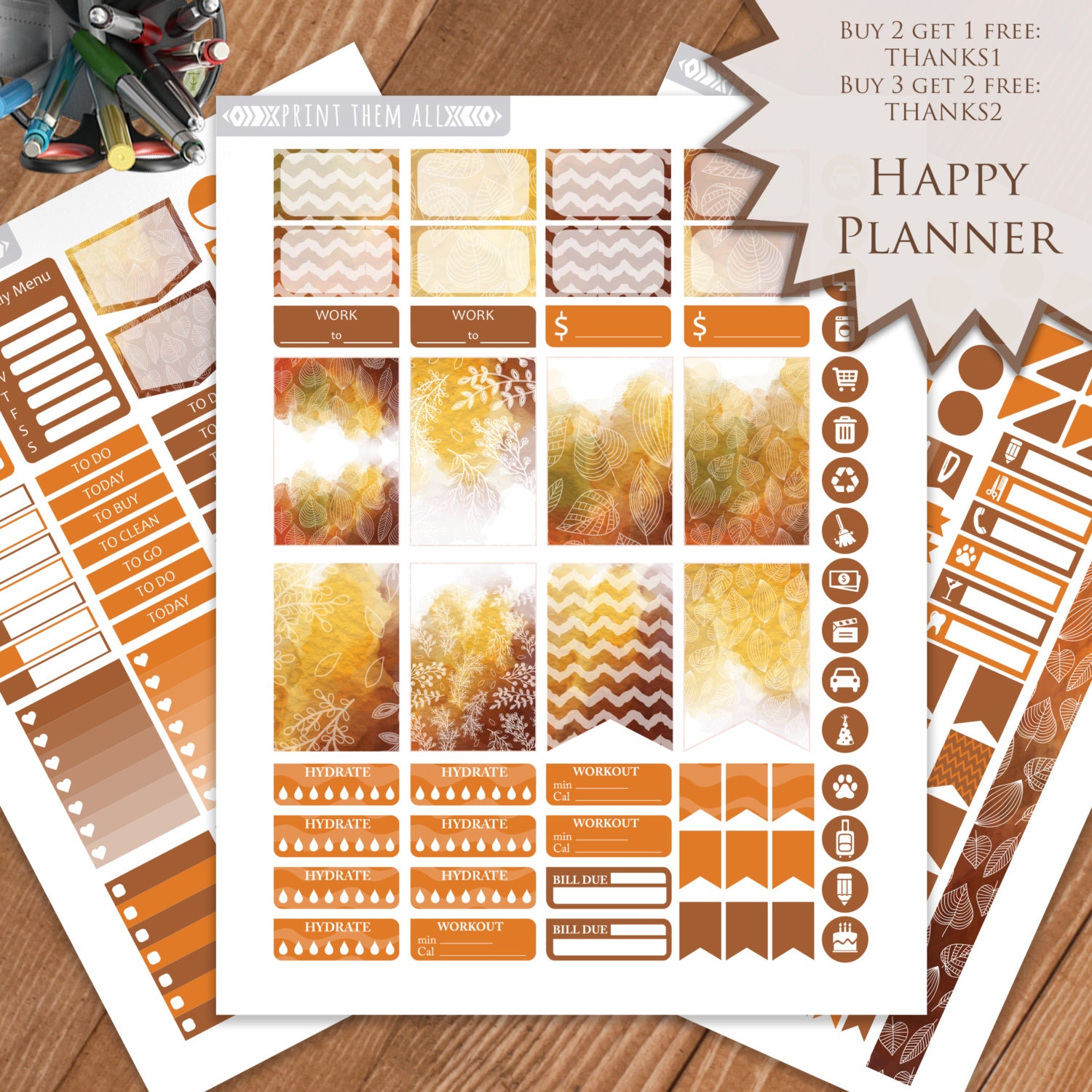 Autumn Planner Stickers Printable Fall Happy Planner | Etsy