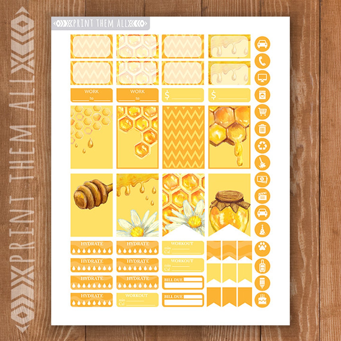 Honey Bee Planner Stickers Printable HAPPY PLANNER STICKERS | Etsy