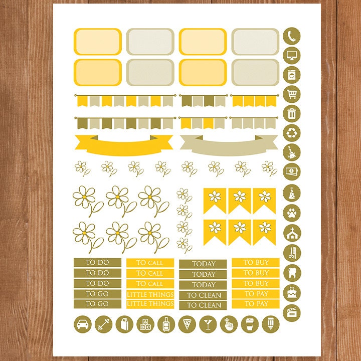 Daisies Planner Stickers Printableweekly Kit Stickers for - Etsy