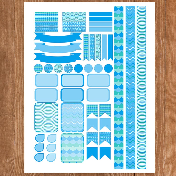 Blue Waves Planner Stickers Printableweekly Kit Stickers for | Etsy