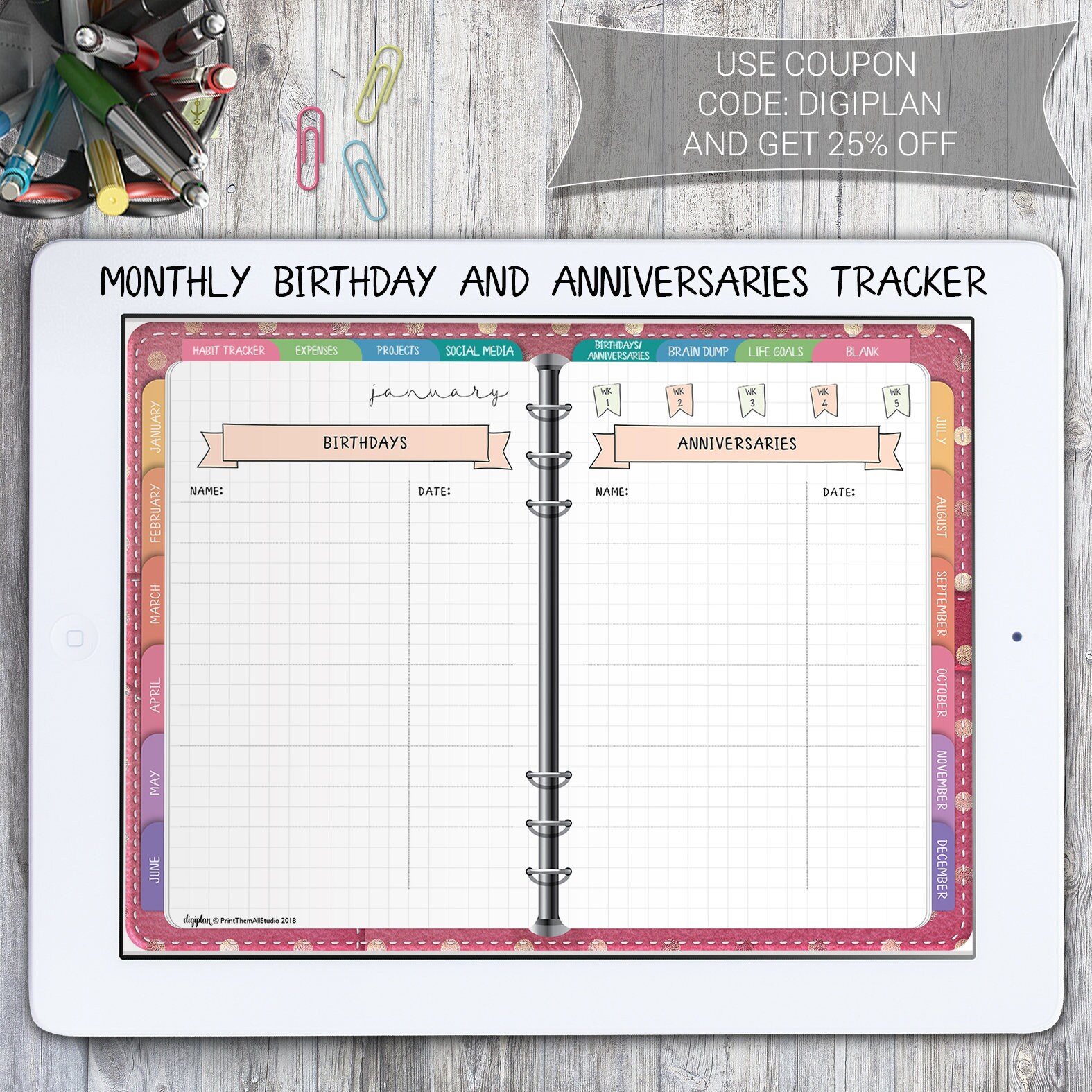 Undated Digital Planner for Goodnotes Notability Planner | Etsy