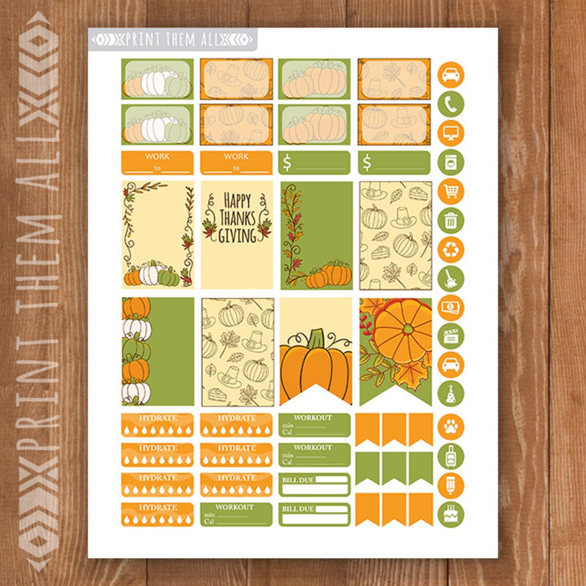 Thanksgiving Planner Stickers Printable November Kit HAPPY - Etsy