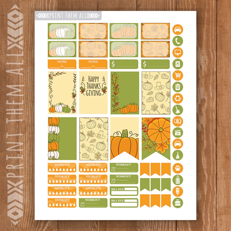 Thanksgiving Planner Stickers Printable November Kit HAPPY - Etsy
