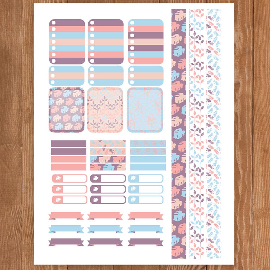 Pastel Leaf Planner Stickers Printableweekly Kit Stickers | Etsy