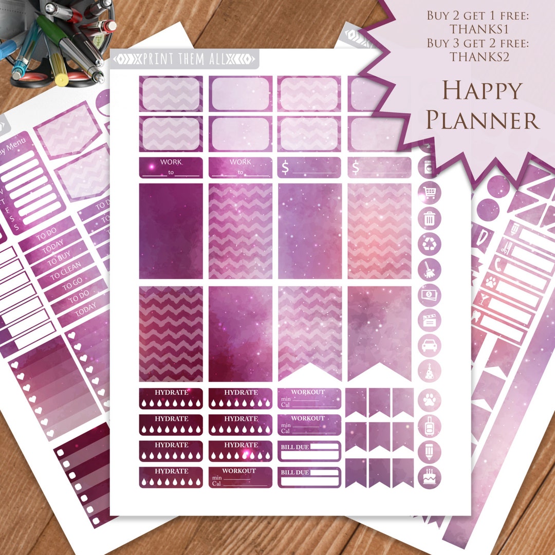 Watercolor Space Planner Stickers Printable, Happy Planner, Monthly ...