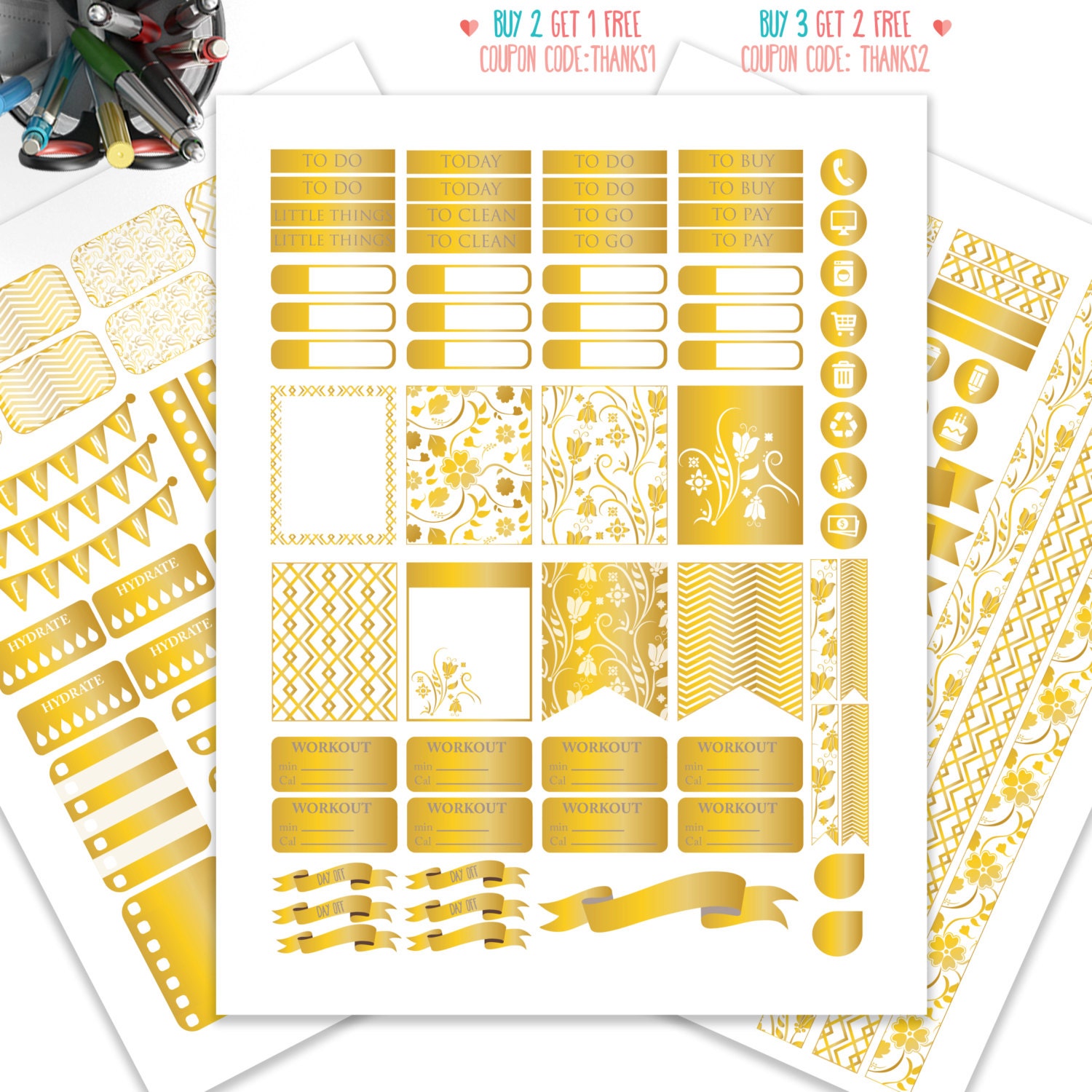 Golden Planner Stickers PrintableWeekly Kit Stickers for | Etsy