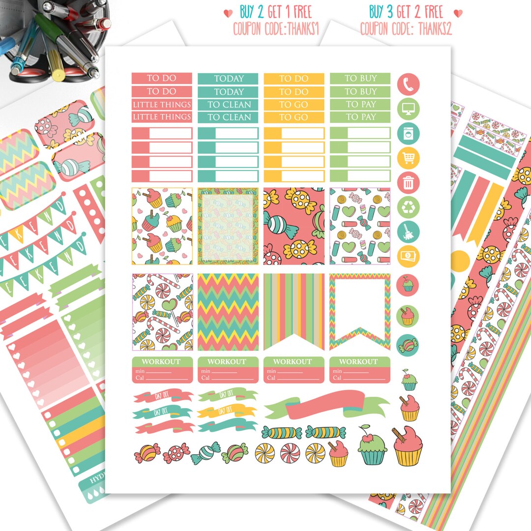 Candy Planner Stickers Printable,weekly Kit, Stickers for ERIN CONDREN ...