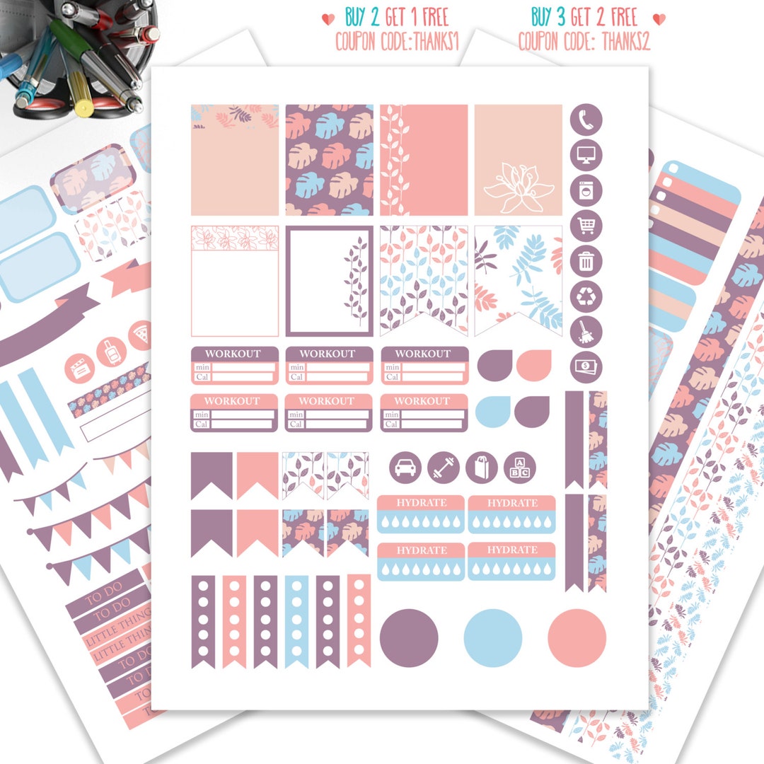 Pastel Leaf Planner Stickers Printable,weekly Kit, Stickers for ERIN ...