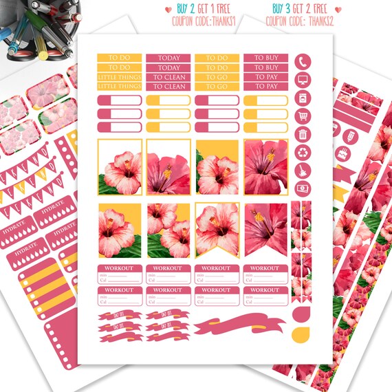 Pink Floral Planner Stickers Printableweekly Kit Stickers | Etsy