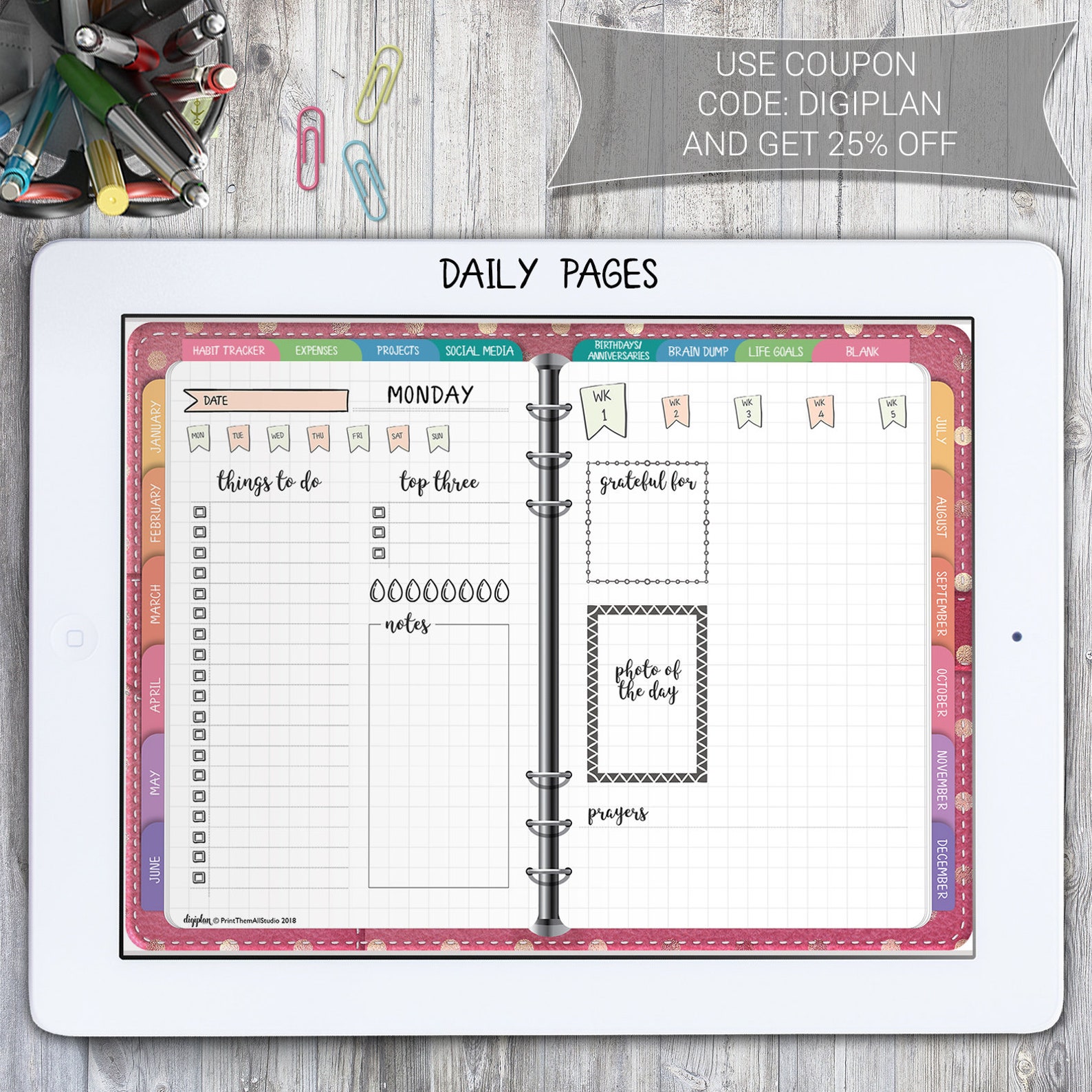 Undated Digital Planner for Goodnotes Notability Planner | Etsy