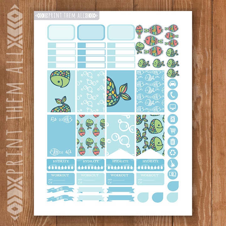 Colorful Fish Planner Stickers: Monthly/weekly Kit (digital Download ...