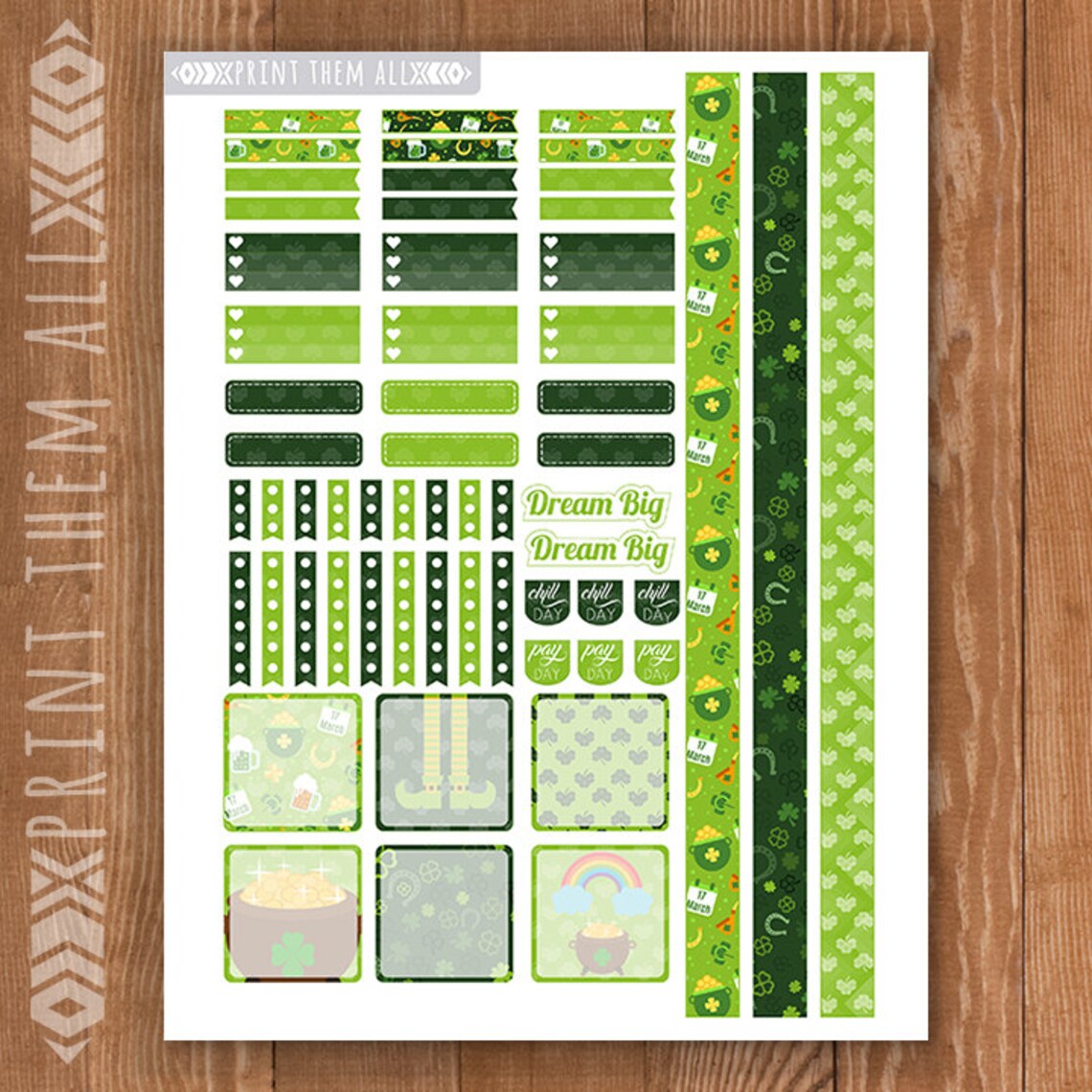 St Patrick's Day MINI Happy Planner Stickers: Printable Kit (digital ...