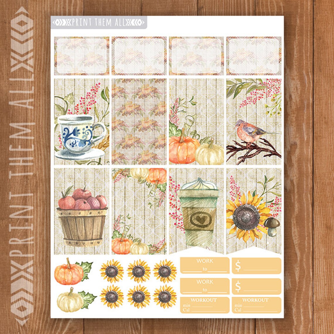 Fall Boho Planner Stickers Printable Autumn Big Happy Planner | Etsy