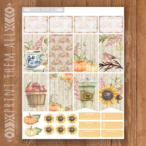 Fall Boho Planner Stickers Printable, Autumn Big Happy Planner Stickers ...