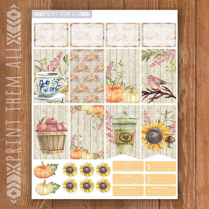 Fall Boho Planner Stickers Printable Autumn Big Happy Planner | Etsy