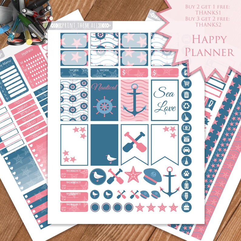 Summer Nautical Planner Stickers Printablehappy PLANNER - Etsy