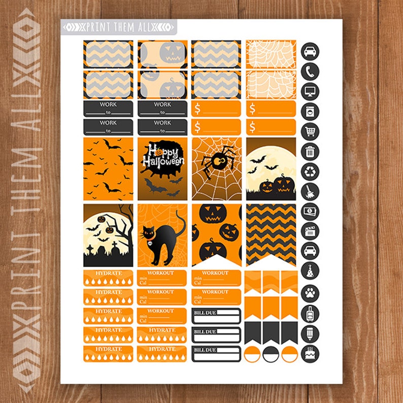 Halloween Printable Planner Stickers Erin Condren Sticker - Etsy