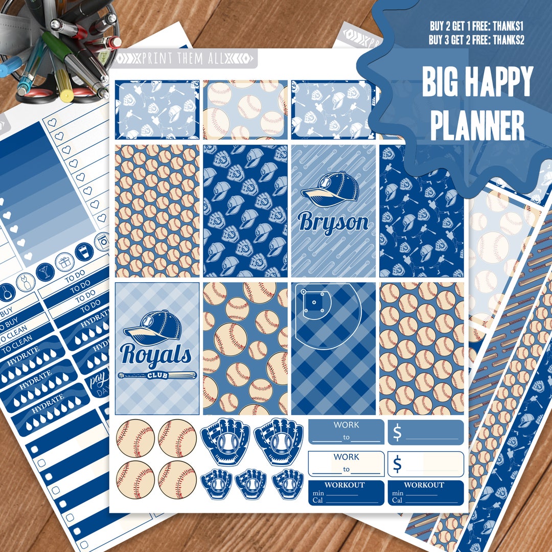 Baseball Planner Stickers Printable, Big Happy Planner Stickers, Weekly ...