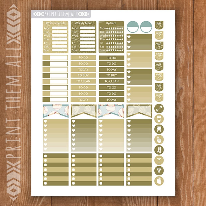 Baseball Planner Stickers Printablebirthday Weekly - Etsy