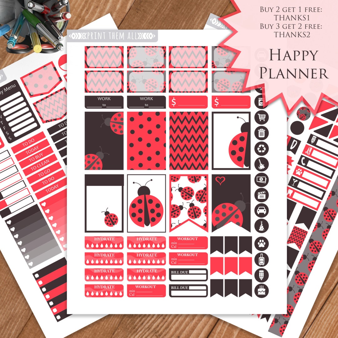Ladybug, Planner Stickers Printable,happy PLANNER STICKERS, Mambi ...