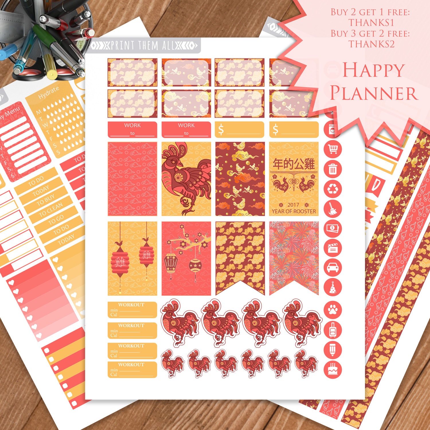 Chinese New Year Planner Stickers Printable February Kit | Etsy