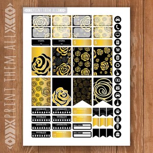 Golden Roses Planner Stickers Printable, HAPPY PLANNER Sticker, Monthly ...