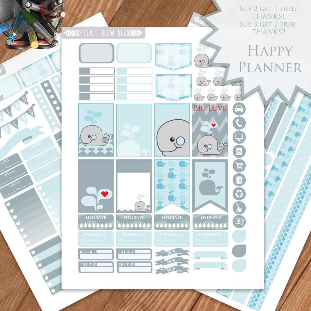 Whale Planner Stickers: Monthly/weekly Kit (digital Download) - Etsy