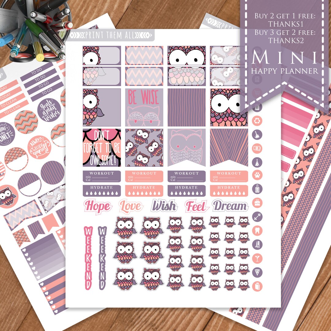 Owl MINI Happy Planner Stickers,planner Kit, Monthly/weekly Kit ...
