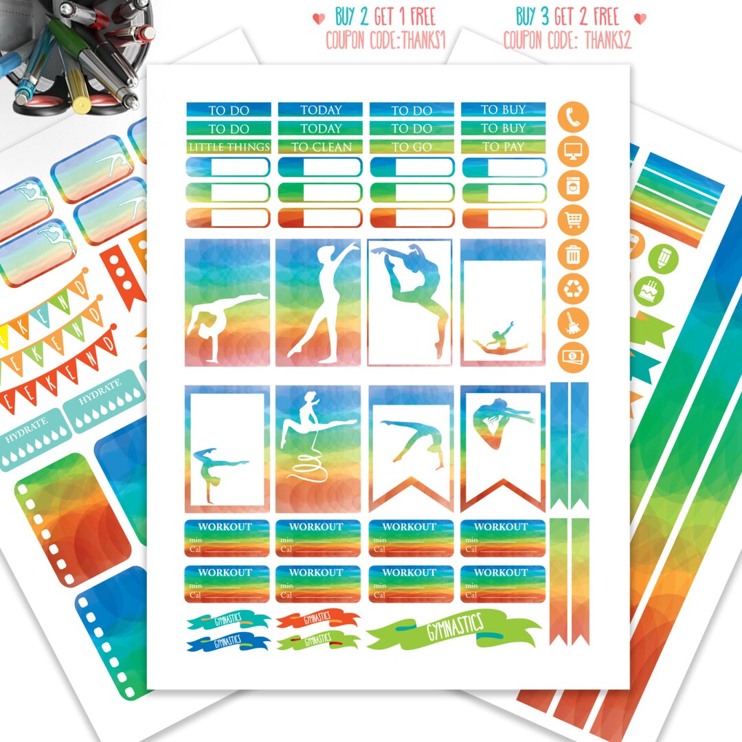 Gymnastic Planner Stickers Printable, HAPPY PLANNER Sticker, Monthly ...