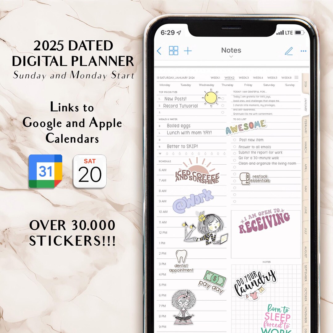 2025 Digital Planner for iPhone or Android Phones, Apple Calendar ...