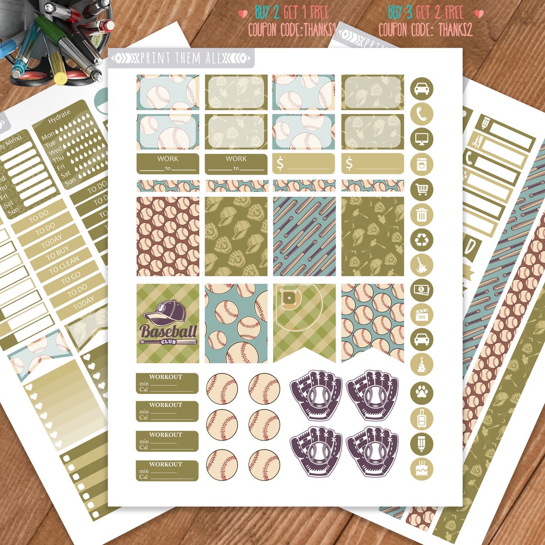 Baseball Planner Stickers Printable,birthday, Weekly Kit,stickers for ...