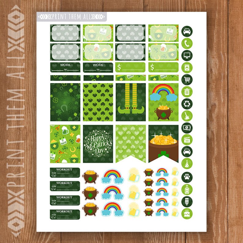 St Patrick's Day Planner Stickers Printableweekly Kit - Etsy