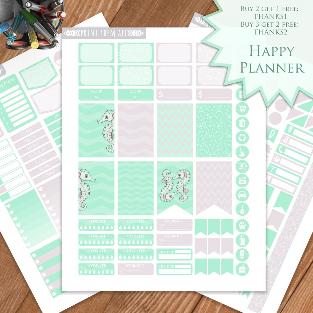 Seahorse, Planner Stickers Printable,happy PLANNER STICKERS, Monthly ...