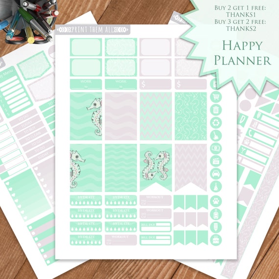 Seahorse Planner Stickers PrintableHAPPY PLANNER STICKERS | Etsy