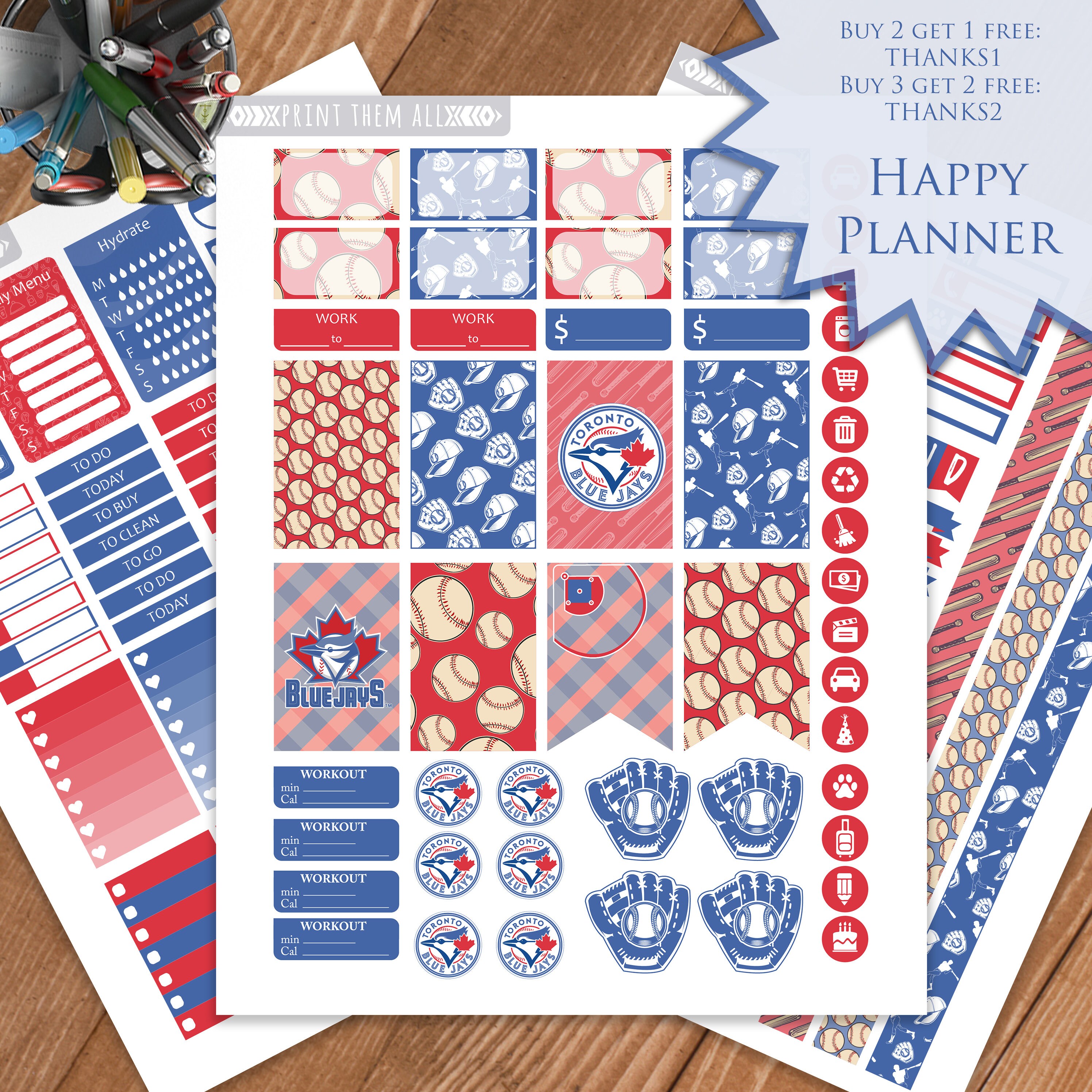 Baseball Planner Stickers Printablehappy PLANNER | Etsy