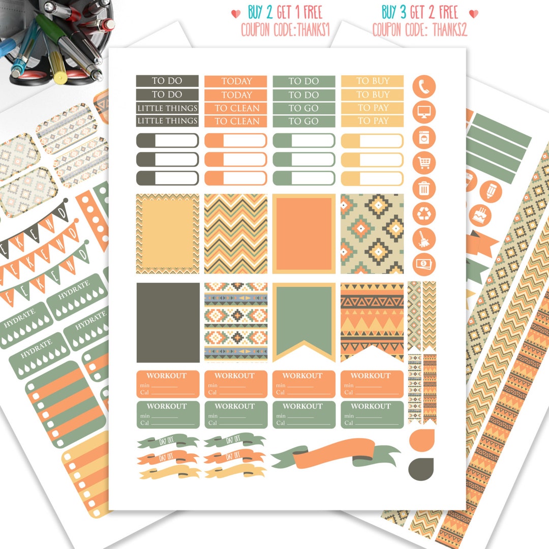 Aztec Planner Stickers Printable,weekly Kit, Stickers for ERIN CONDREN ...