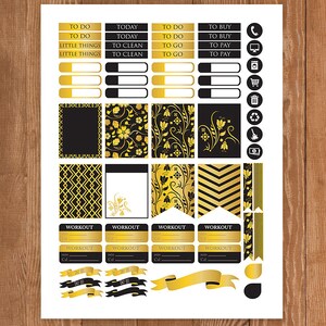 Black - Gold Planner Stickers Printable,weekly Kit, Stickers for ERIN ...