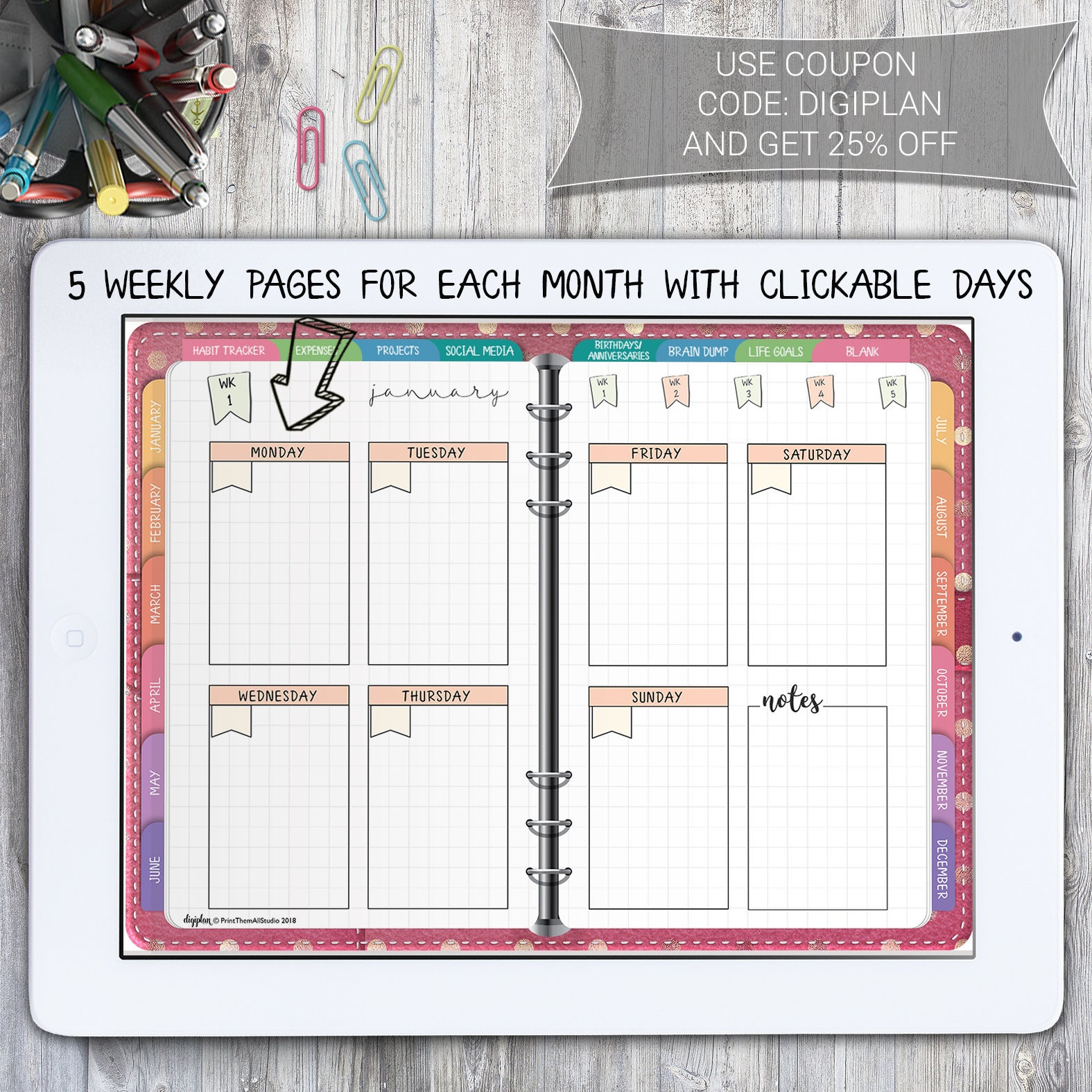 Undated Digital Planner for Goodnotes Notability Planner | Etsy