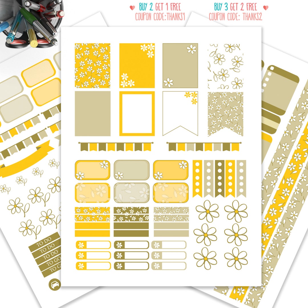 Daisies Planner Stickers Printable,weekly Kit, Stickers for ERIN ...