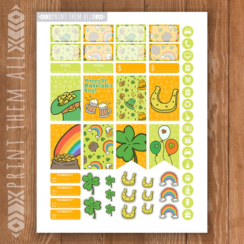 St Patrick's Day Planner Stickers Printable March Kit - Etsy