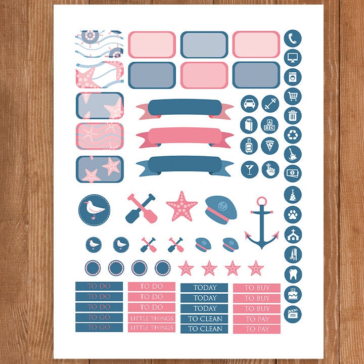 Nautical Planner Stickers PrintableWeekly Kit Stickers for | Etsy