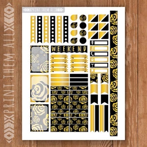 Golden Roses Planner Stickers Printable, HAPPY PLANNER Sticker, Monthly ...