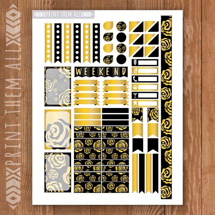 Golden Roses Planner Stickers Printable HAPPY PLANNER | Etsy