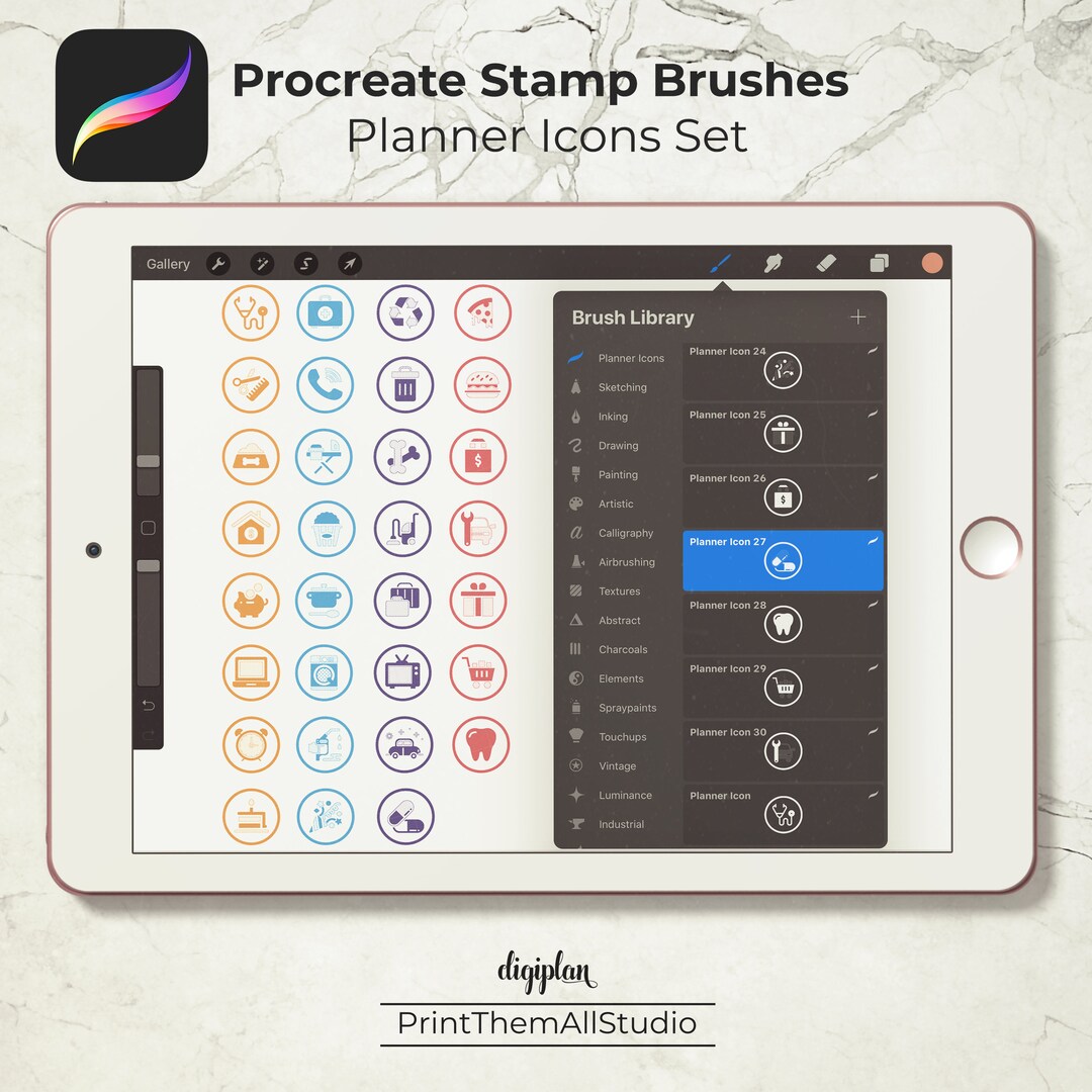 Planner Icons Procreate Brushes: Digital Stamps for iPad - Etsy UK