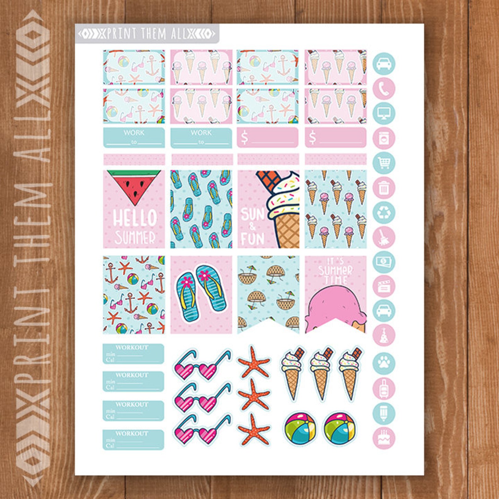 Printable Planner Stickers Summer Stickers Erin Condren Life | Etsy