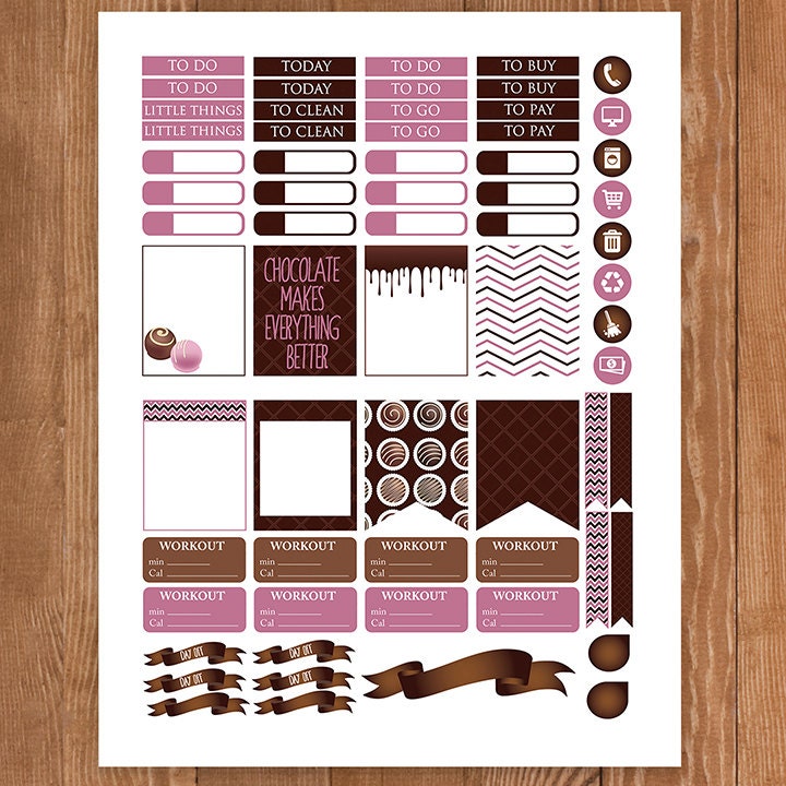 Chocolate Planner Stickers PrintableWeekly Kit Stickers for | Etsy