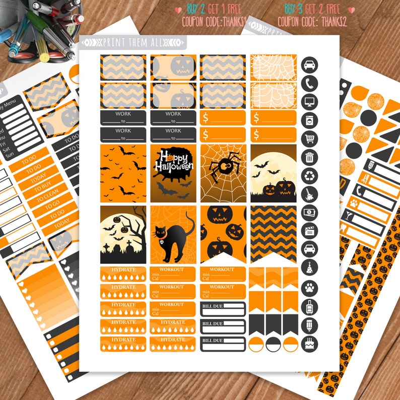 Halloween Printable Planner Stickers Erin Condren Sticker | Etsy